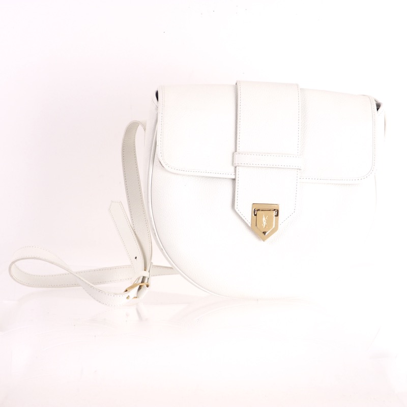 Vintage Yves Saint Laurent Large White Round Leather YSL Shoulder Bag ...