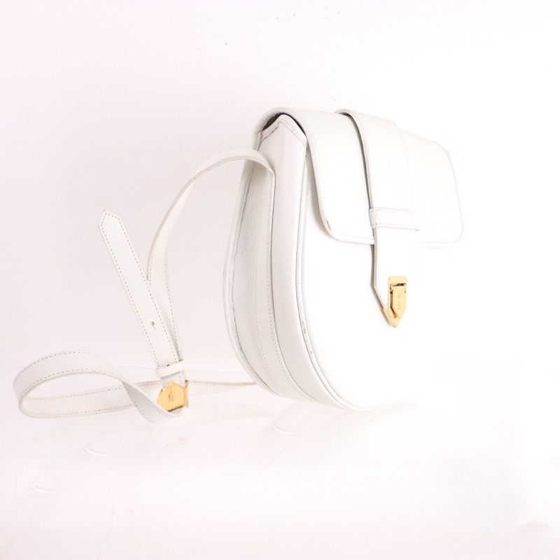 Vintage Yves Saint Laurent Large White Round Leather YSL Shoulder Bag ...